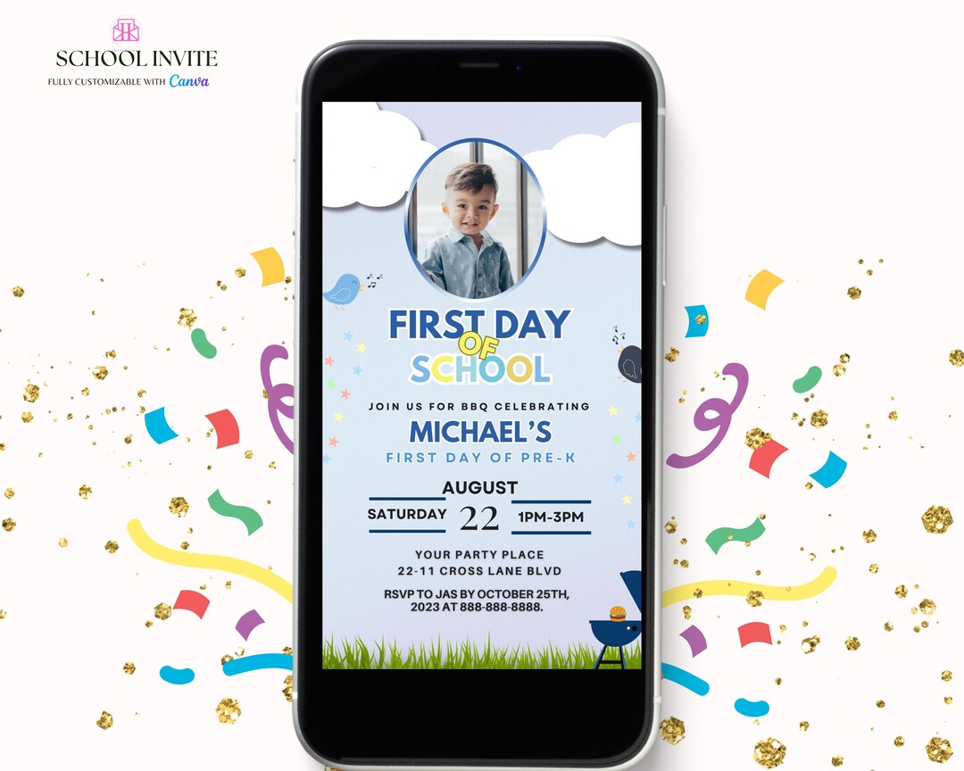 First Day of School Party Invitation, Boys Kids Kindergarten,pre-k ...