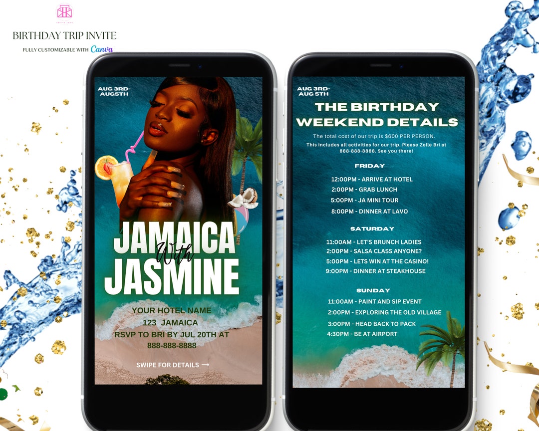 Jamaica Birthday Birthday Weekend Invitation, Island Digital Birthday ...