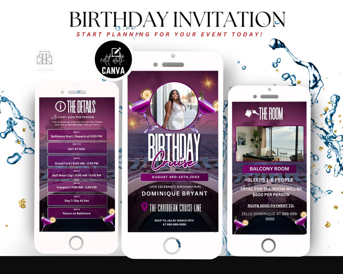 Editable Birthday Cruise Flyer, Cruise Photo Itinerary Bday ...
