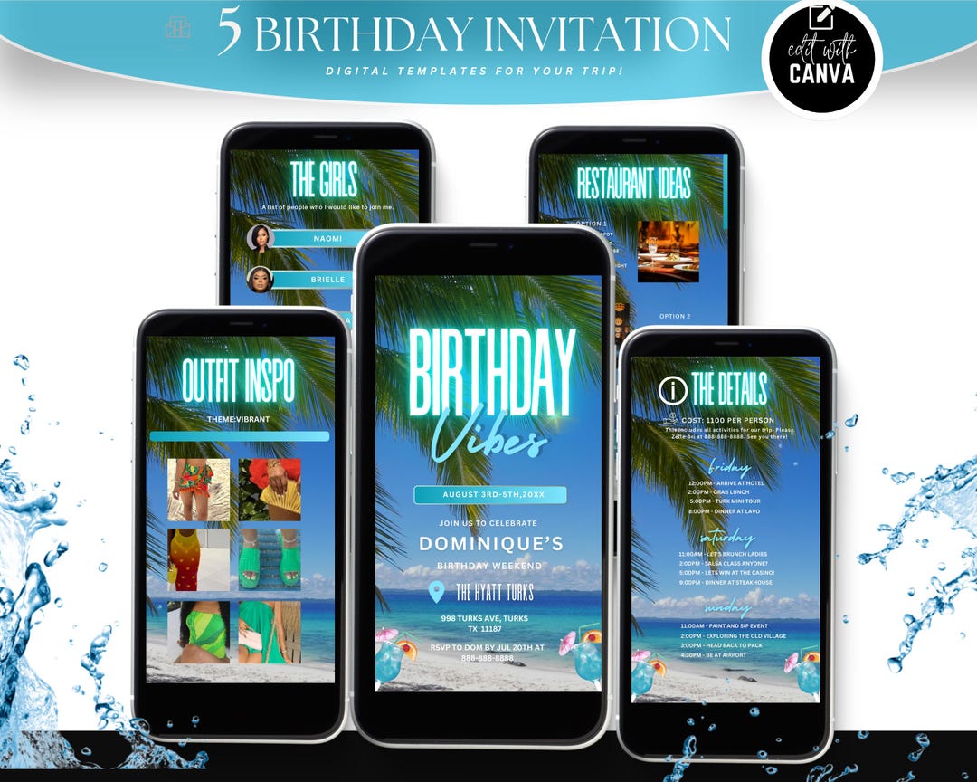 Editable Birthday Weekend Invitation, Digital Birthday Girl Trip Invite ...