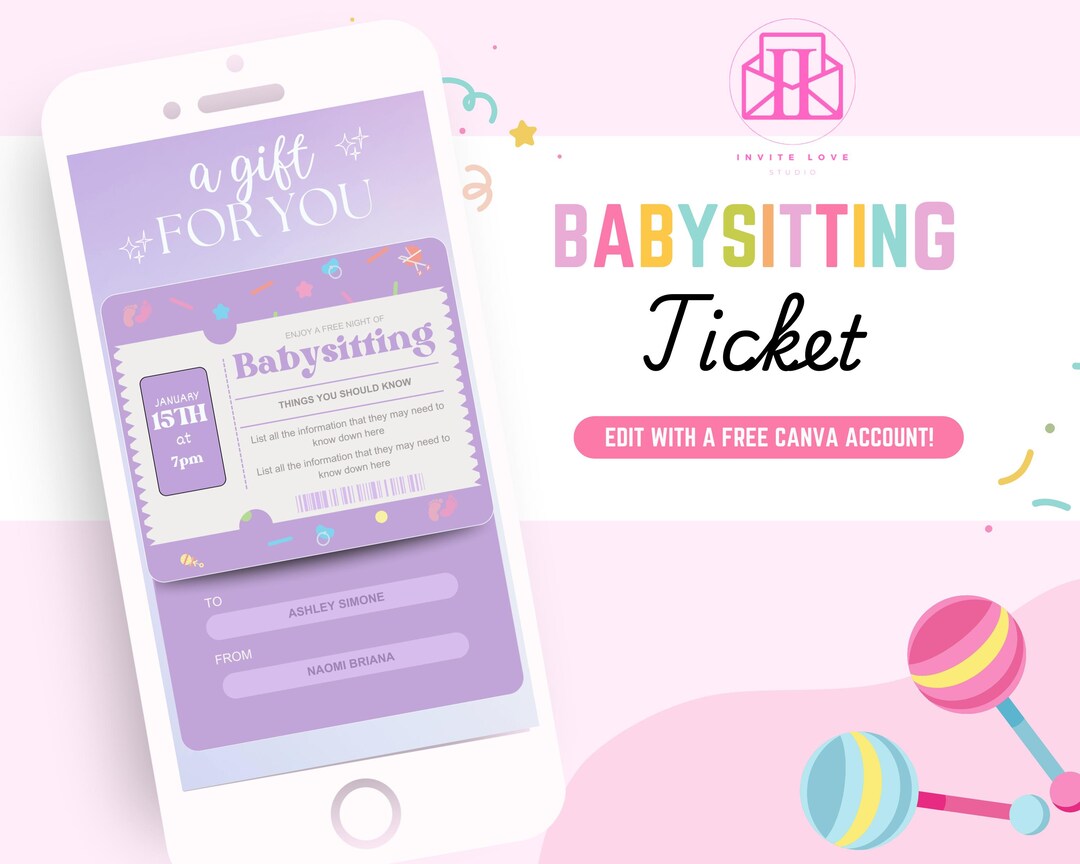 Digital Babysitting Voucher Template, Editable Canva Baby Sit Gift ...