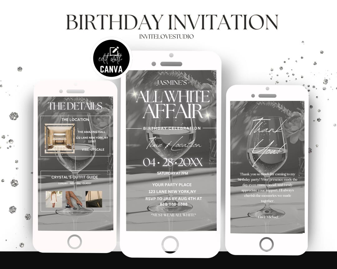 Editable All White Party Invitation, Digital All White Affair Birthday ...