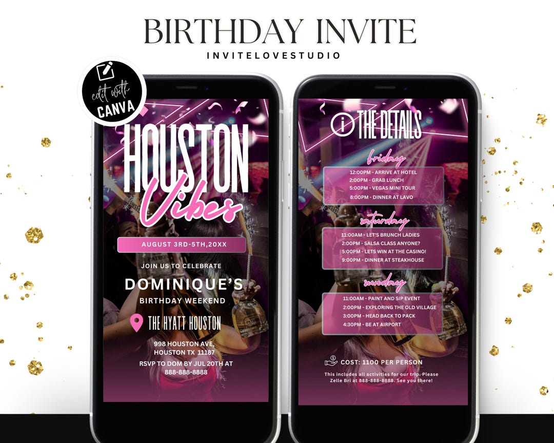 Editable Birthday Weekend Invitation, Digital Houston Birthday Girl ...