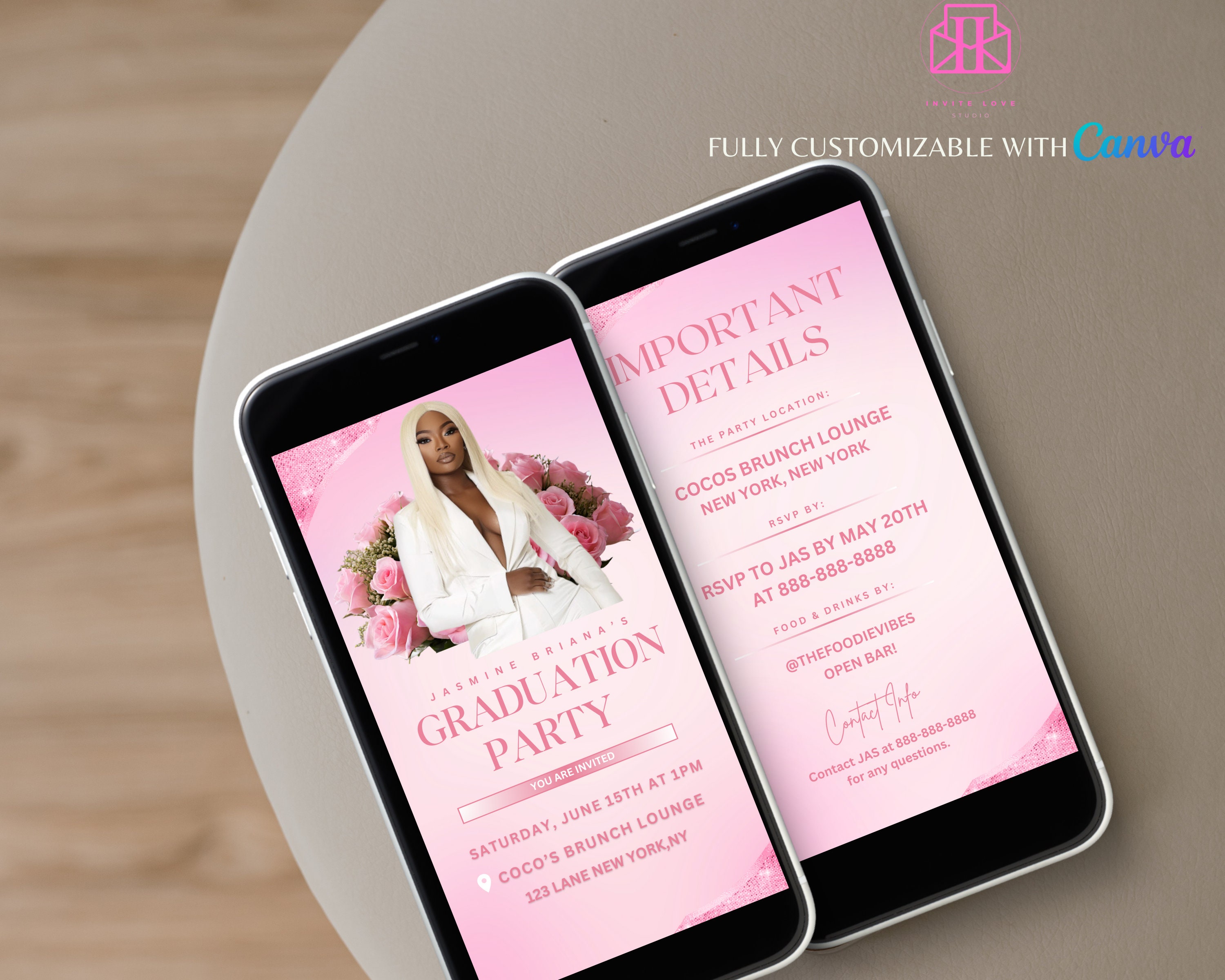 Pink Graduation Party Invitation, Digital Pink Glam Nursing School,law ...