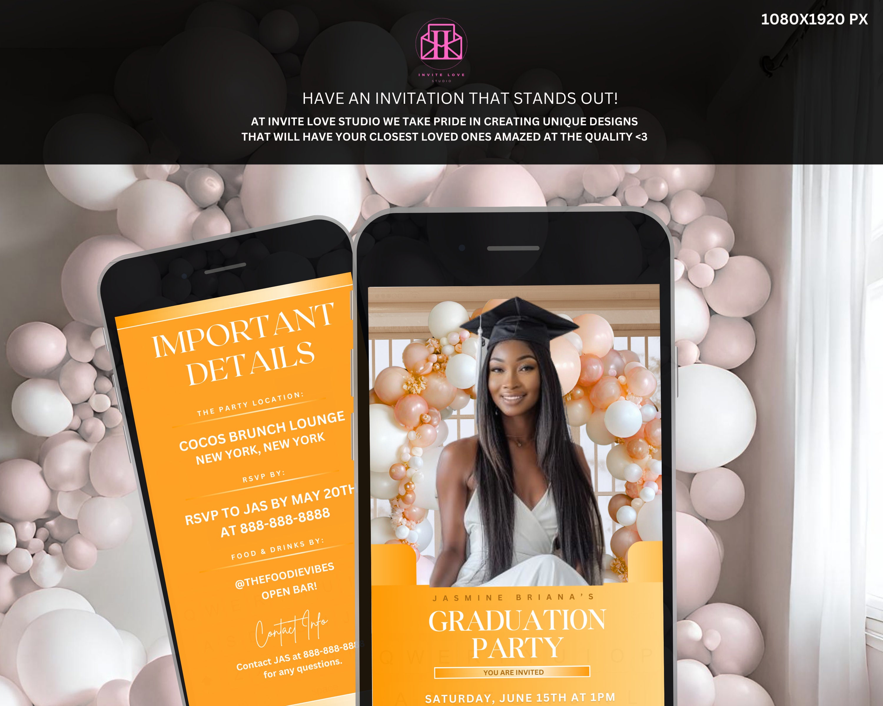 Orange Graduation Party Invitation, Digital Orange Balloon Nursing ...