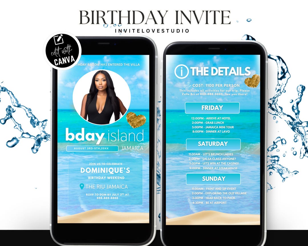 Editable Bday Island Invitation, Digital Tropical Love Birthday Girl ...