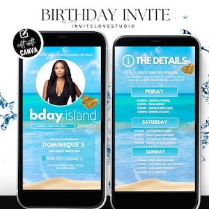 Editable Bday Island Invitation, Digital Tropical Love Birthday Girl ...