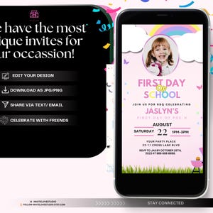 Rainbow First Day of School Invitation, BBQ Party, Girls (canva ...