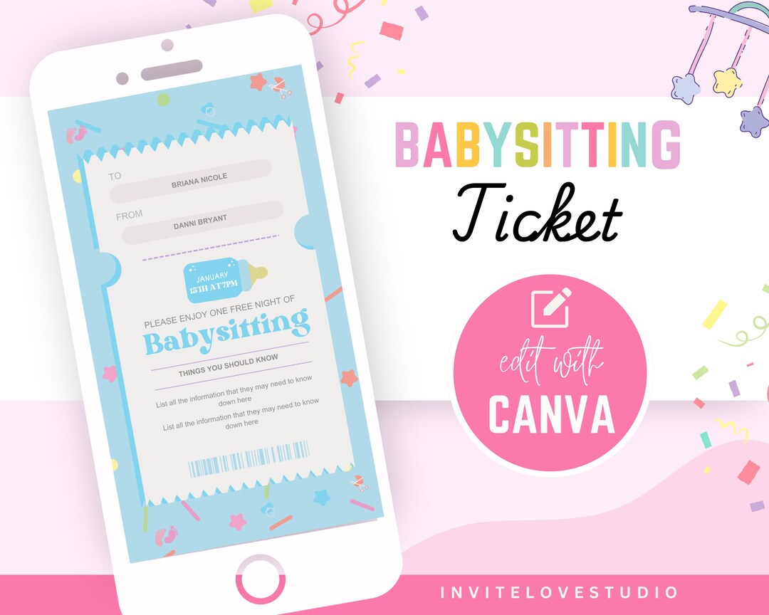 Digital Babysitting Voucher Template, Editable Surprise Baby Sit Gift ...