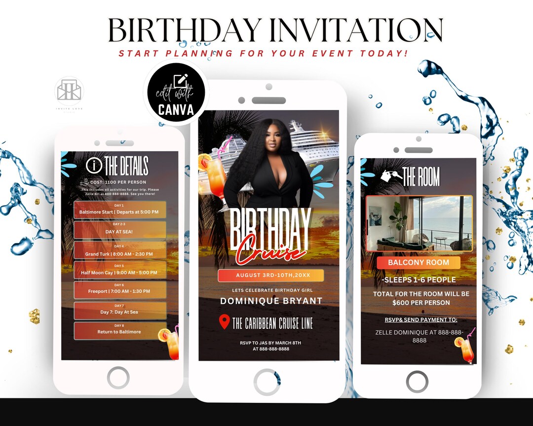 Editable Birthday Cruise Flyer, Cruise Itinerary Bday Announcement ...