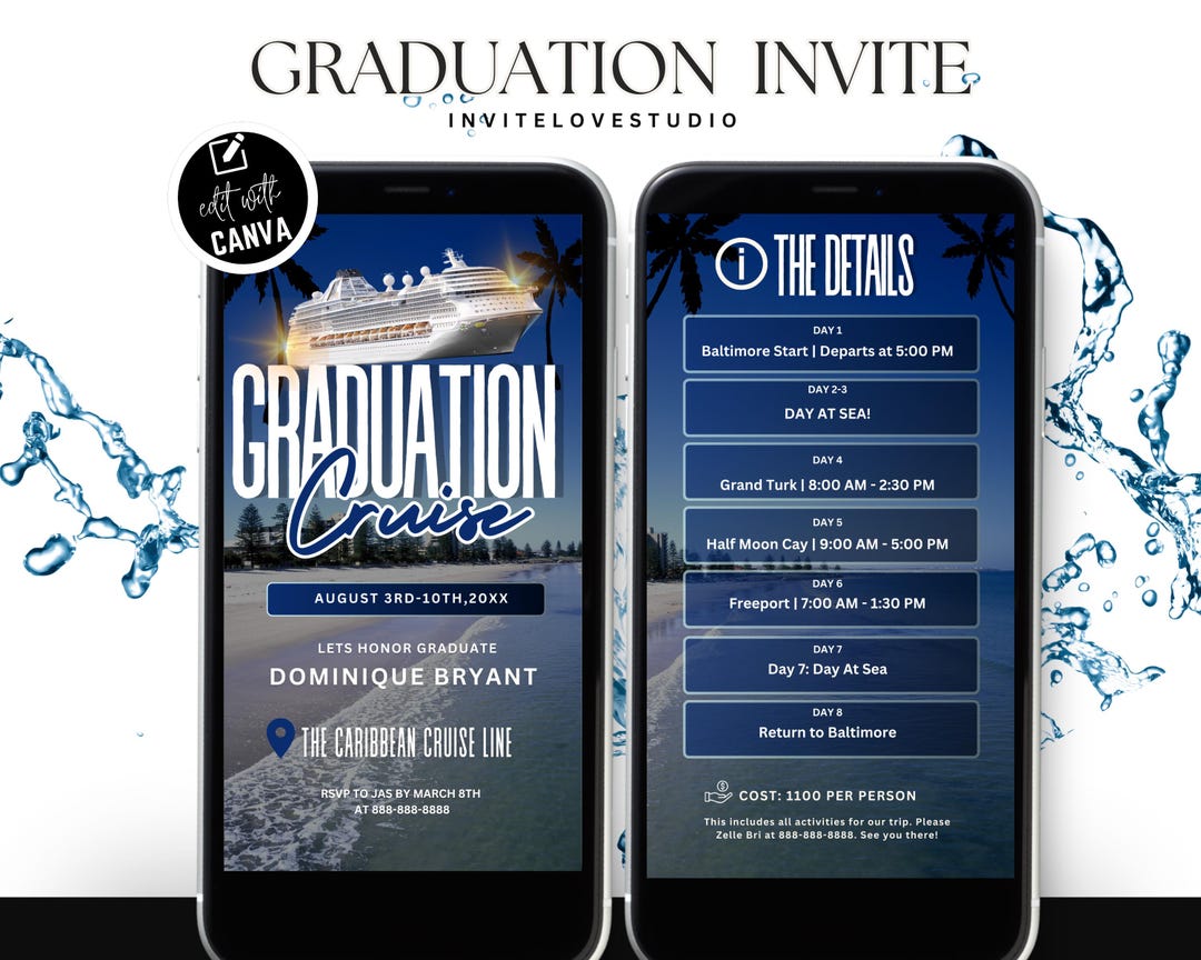 Editable Graduation Cruise Invitation, Cruise Itinerary Grad ...