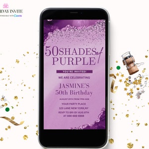 50 Shades of Purple Birthday Party Invitation, Agate Shades of Purple ...