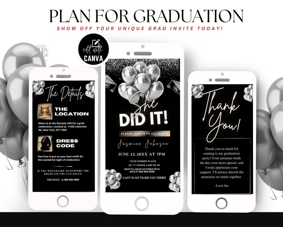 Digital She Did It Invite, Editable Grad Party Template, Graduation ...