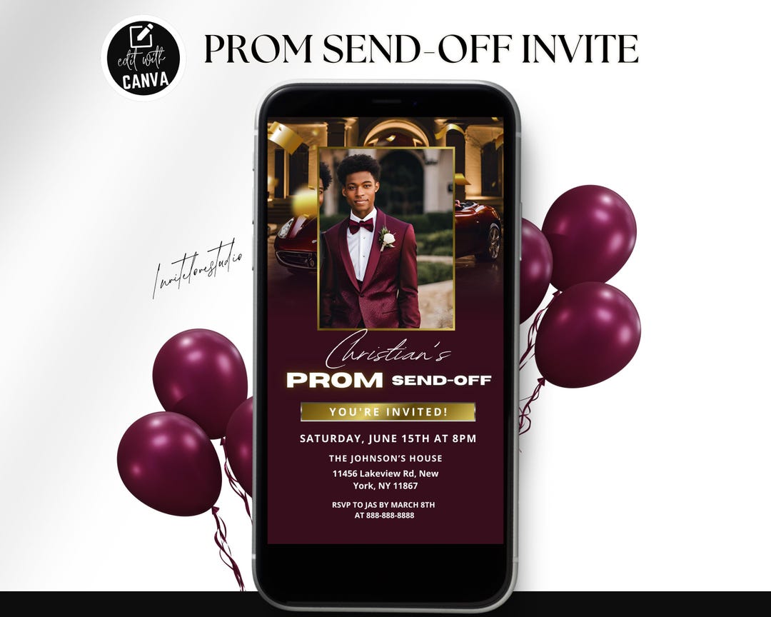 Digital Prom Sendoff Template, Editable Men Prom Party Sendoff ...