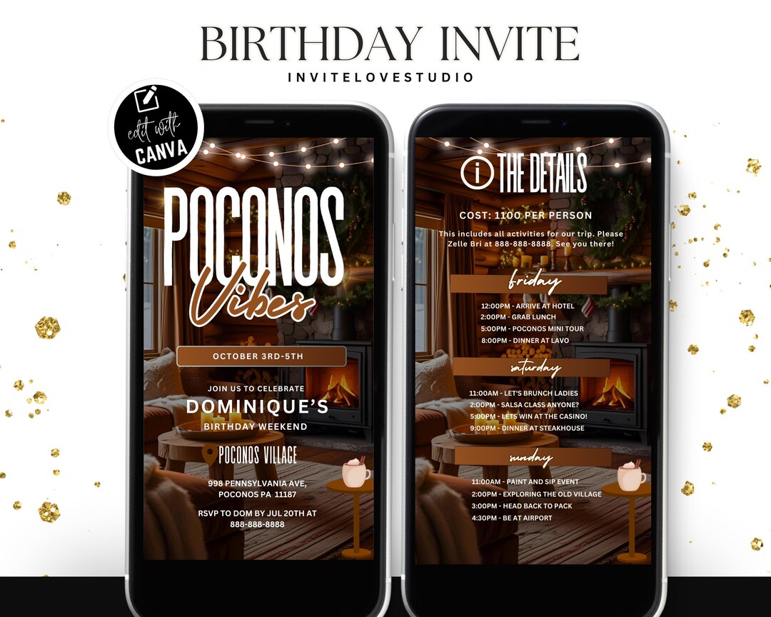 Editable Birthday Weekend Invitation, Digital Poconos Birthday Girl ...