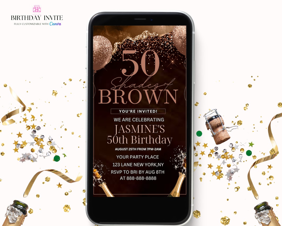 50 Shades of Melanin Birthday Party Invitation, Agate Shades of Brown ...