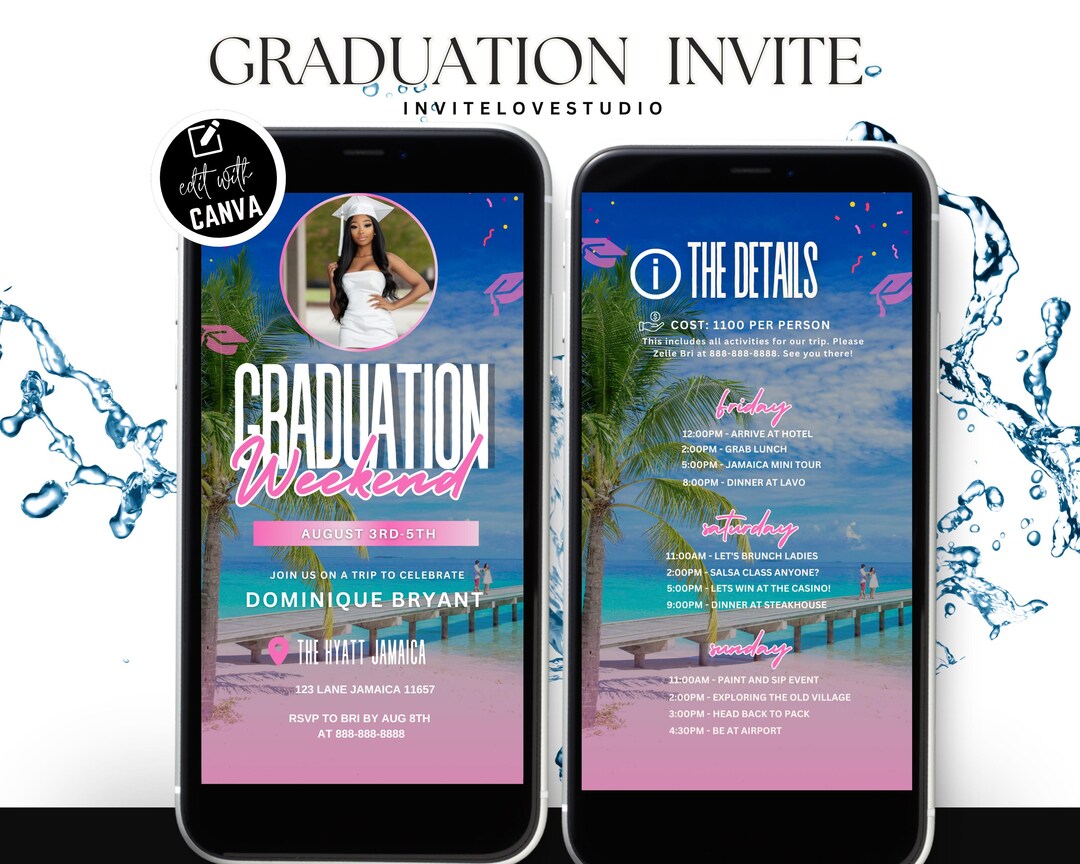 Graduation Trip Itinerary, Editable Vacation Invite (canva Evite) - Etsy