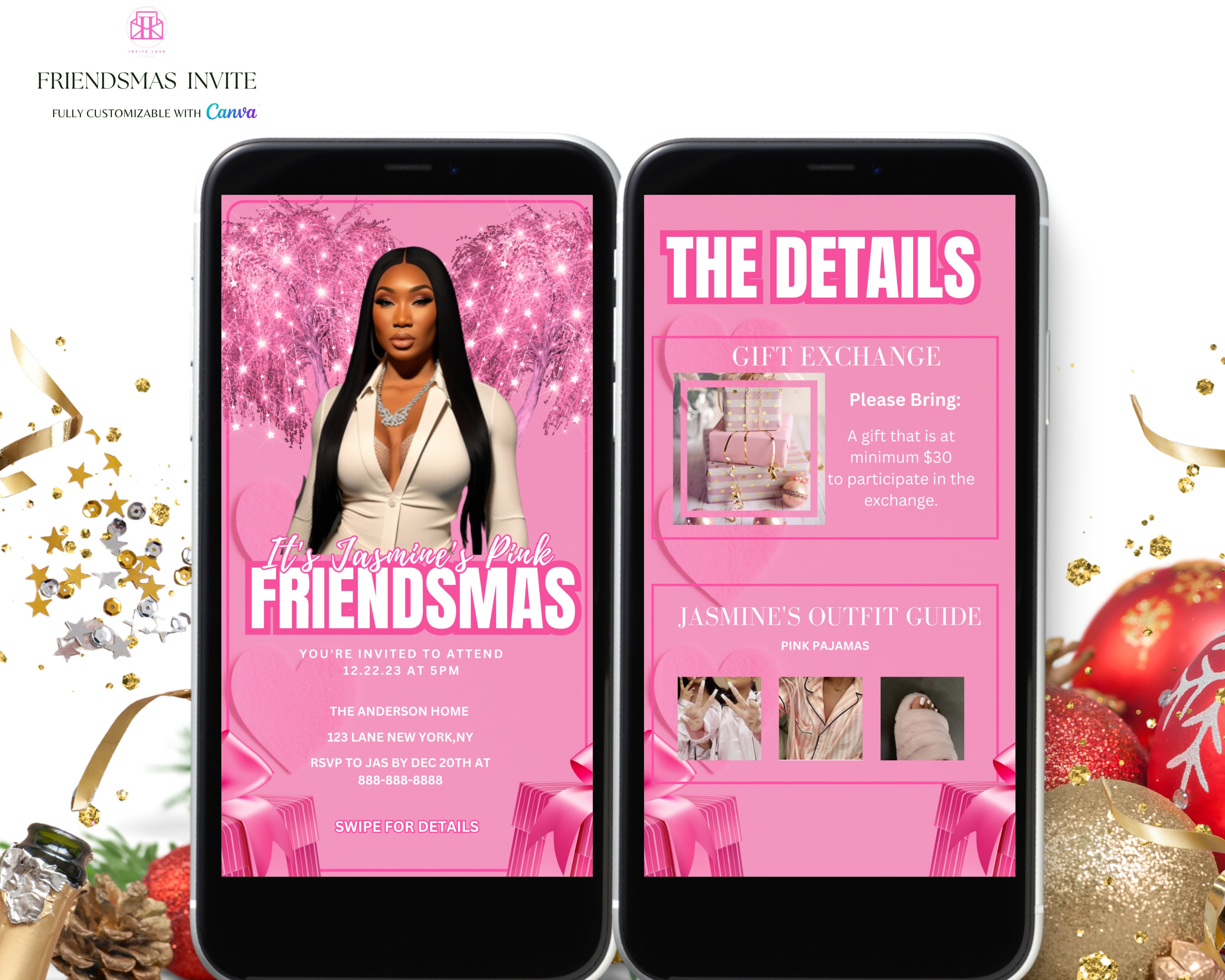 Pink Friendsmas Party Invitation Photo Women's Gift - Etsy