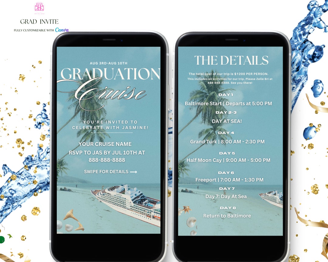 Summer Graduation Cruise Invitation Template, Cruise Digital Graduation ...