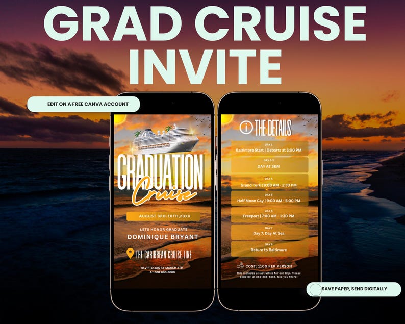 Editable Graduation Cruise Invitation, Cruise Itinerary Grad Invite ...