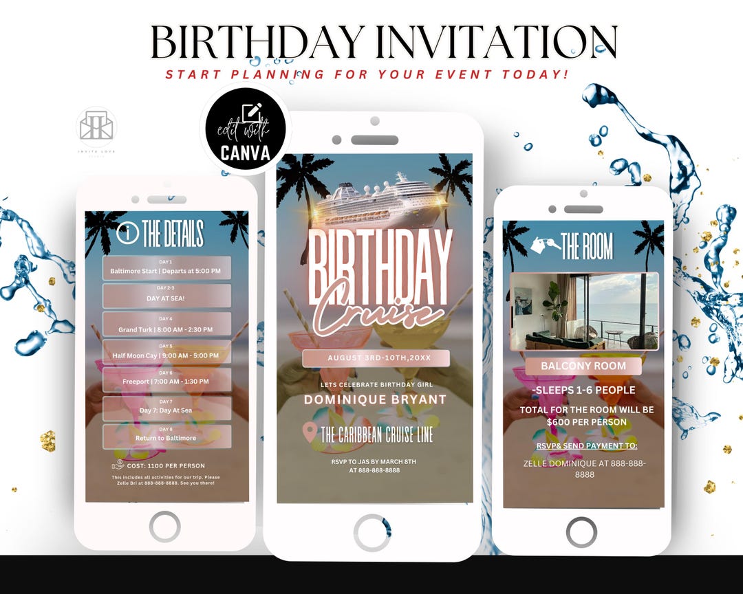 Editable Birthday Cruise Flyer, Cruise Itinerary Bday Announcement ...