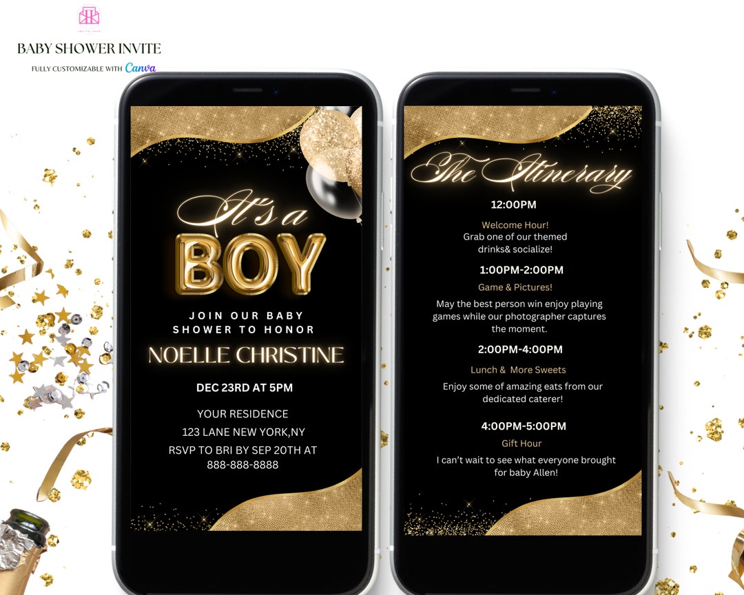 Black Gold Baby Shower Invitation, Digital Gold Glam Baby Shower ...