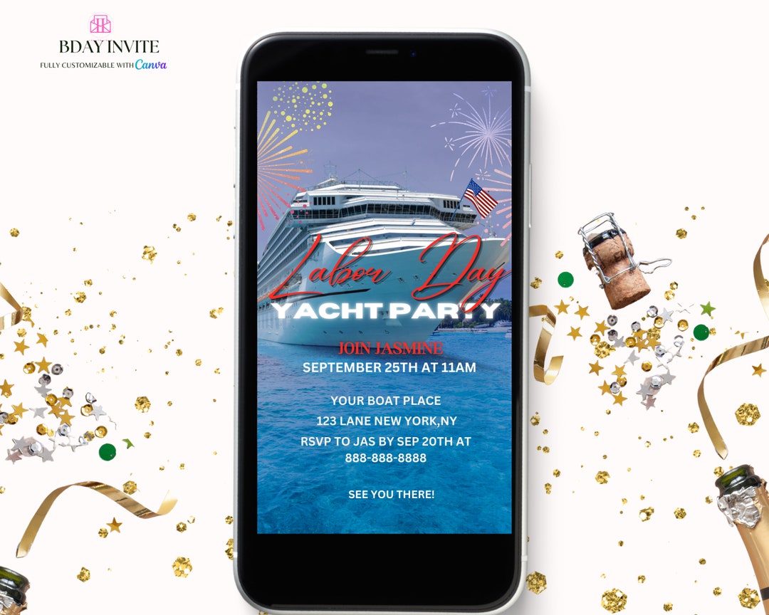 Labor Day Yacht Party Invitation, Digital Women's Labor Day Yacht Boat ...