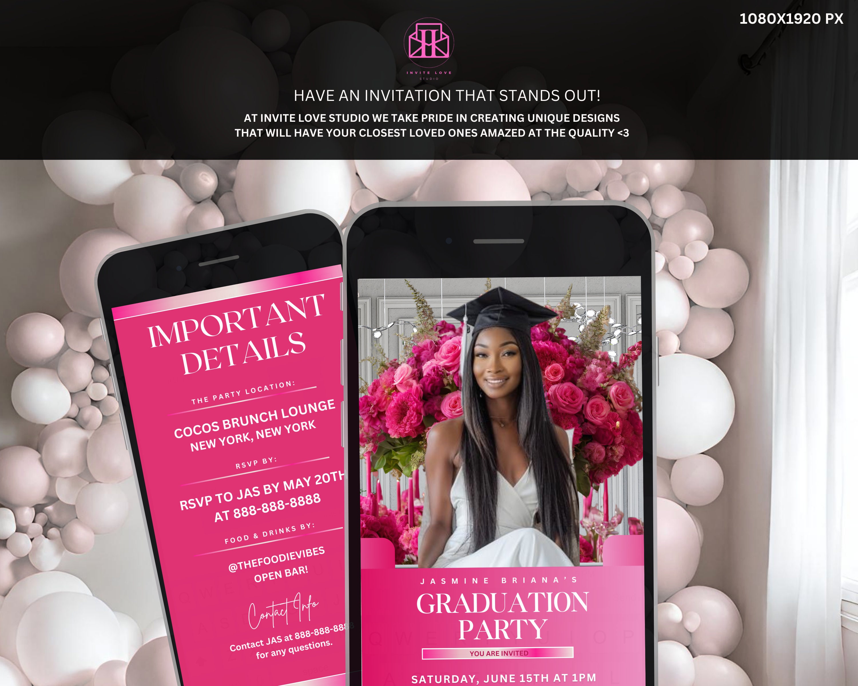 Pink Graduation Party Invitation, Digital Pink Floral Nursing School ...