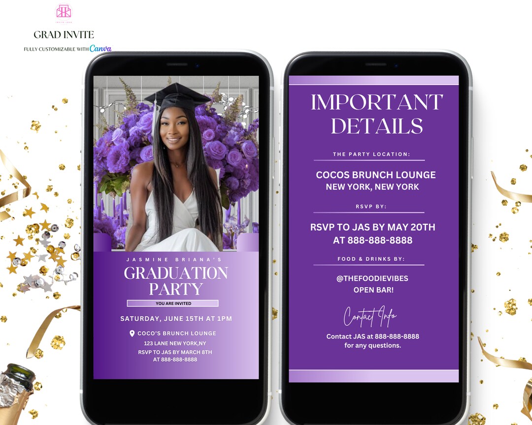 Purple Graduation Party Invitation, Digital Purple Balloons Nursing ...
