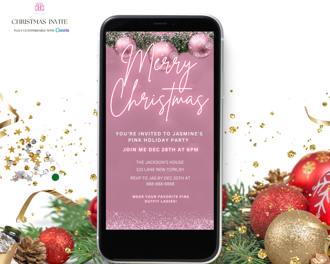 Pink Christmas Party Invitation, Photo Women's Holiday Party Invite ...