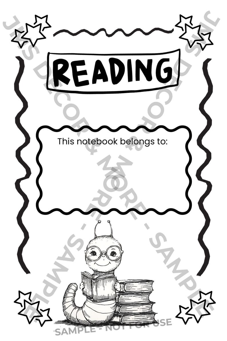 Reading Notebook Label – 4x6 Black and White Printable - Etsy