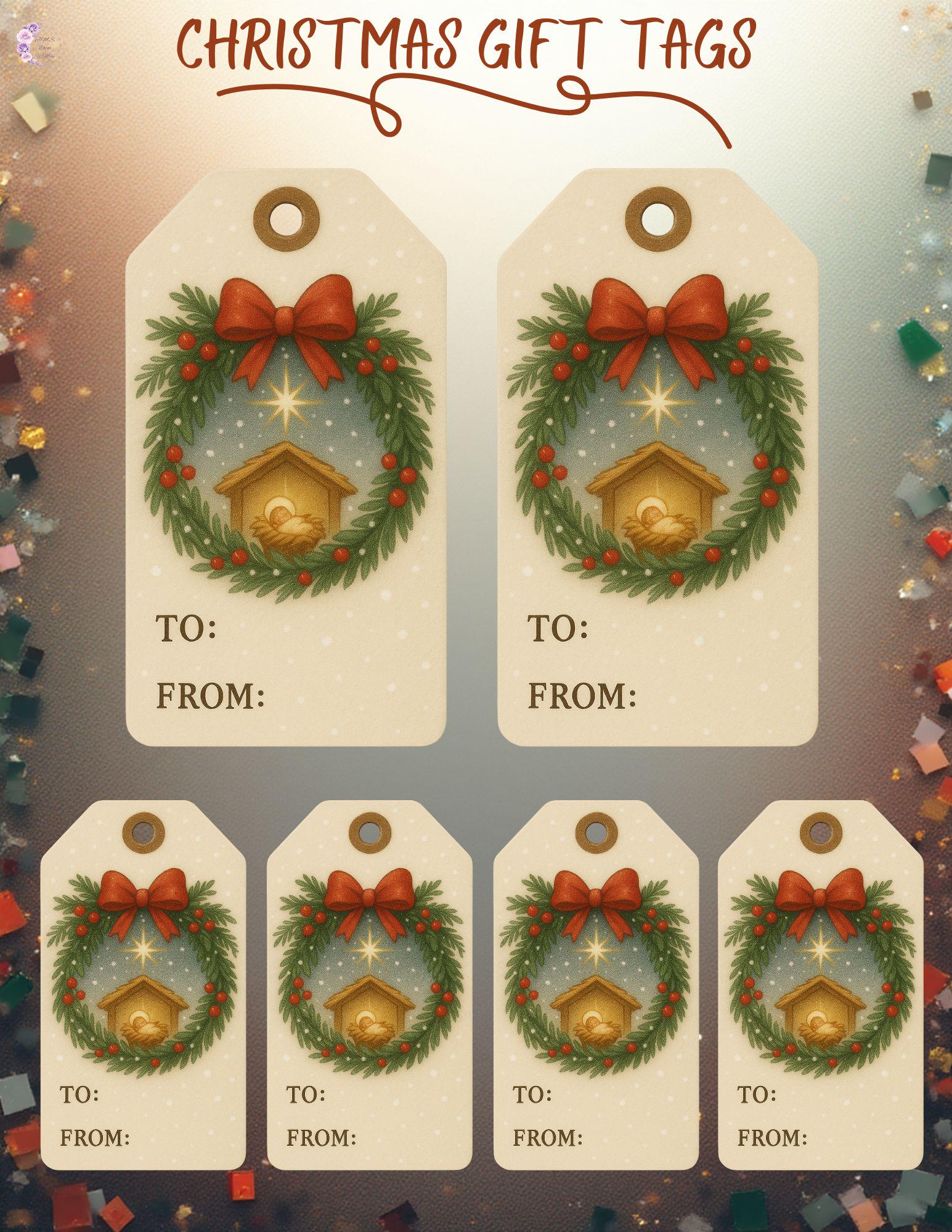 Nativity Christmas Gift Tags, Printable Holiday Labels (digital ...