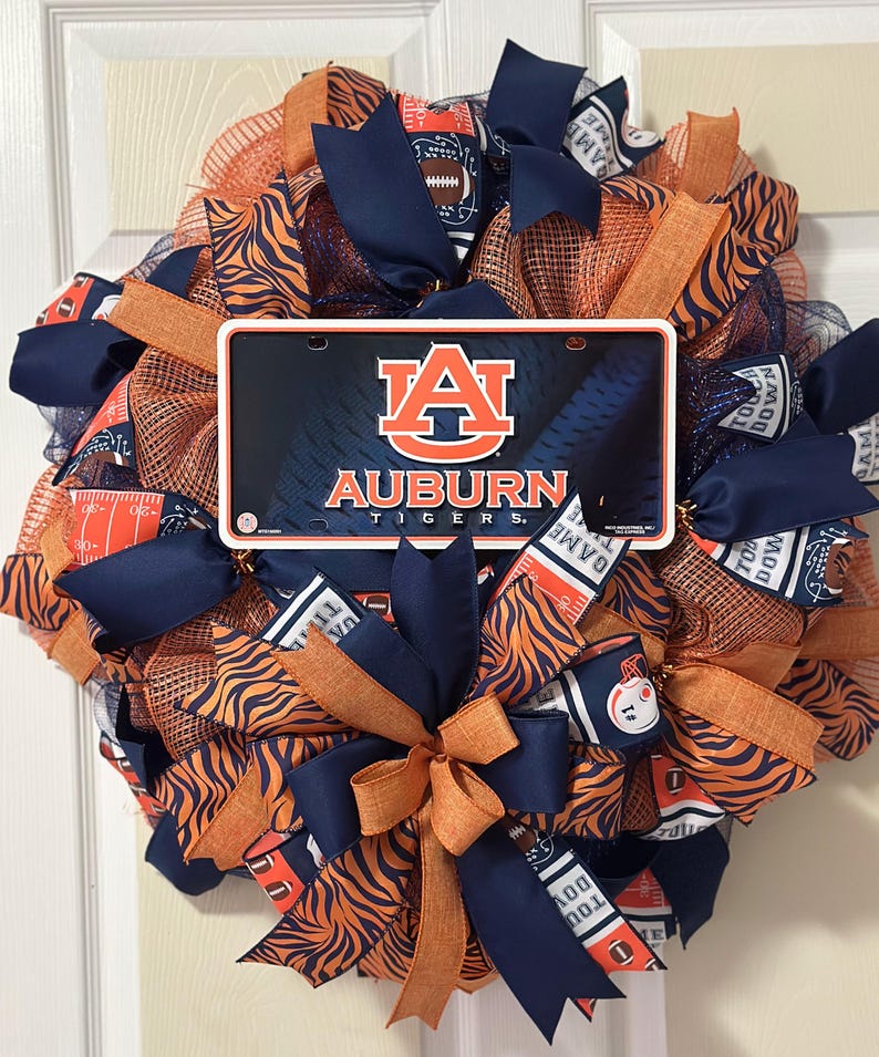 Auburn-inspired Mesh Wreath – Navy & Burnt Orange Game Day Decor – Sporty Tailgate College ...