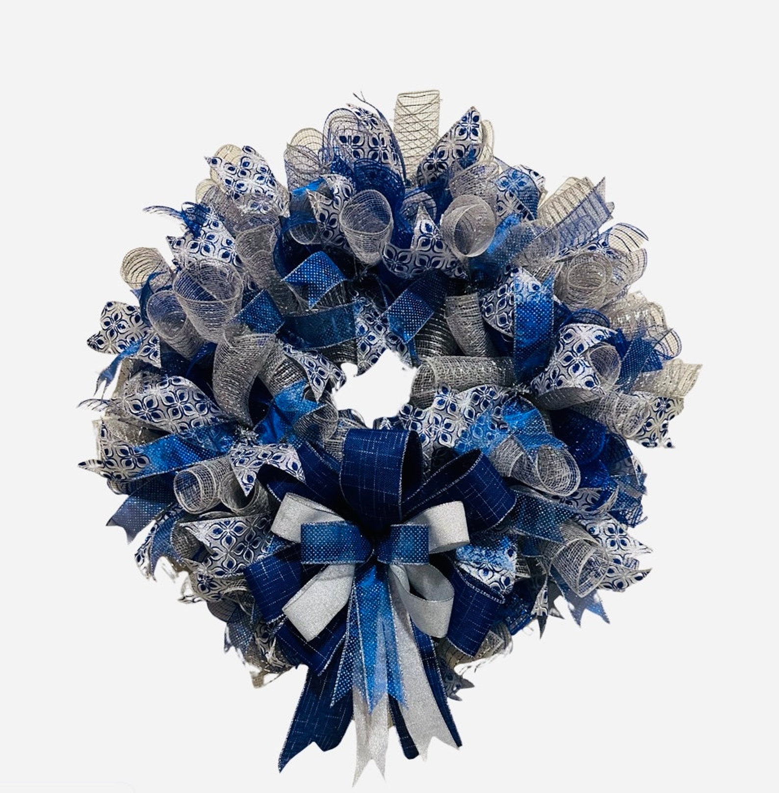 Christmas Wreath, Blue and Silver Wreath, Christmas Decor, Gift ...