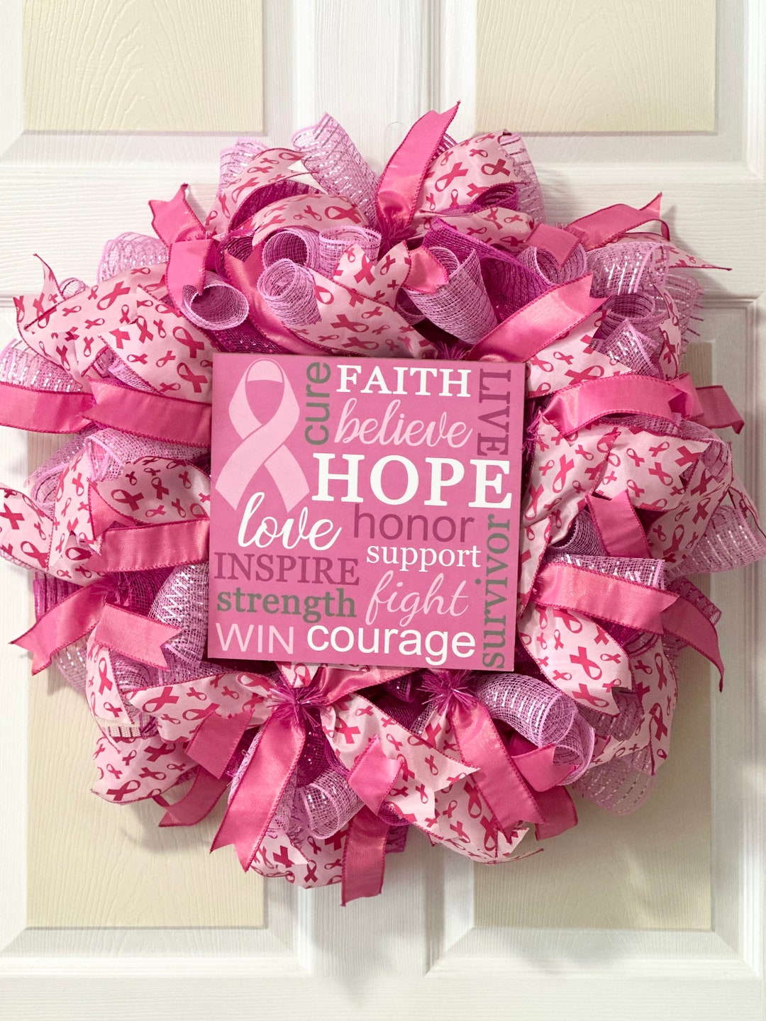 Breast Cancer Awareness Wreath, Breast Cancer Support, Pink Ribbon ...