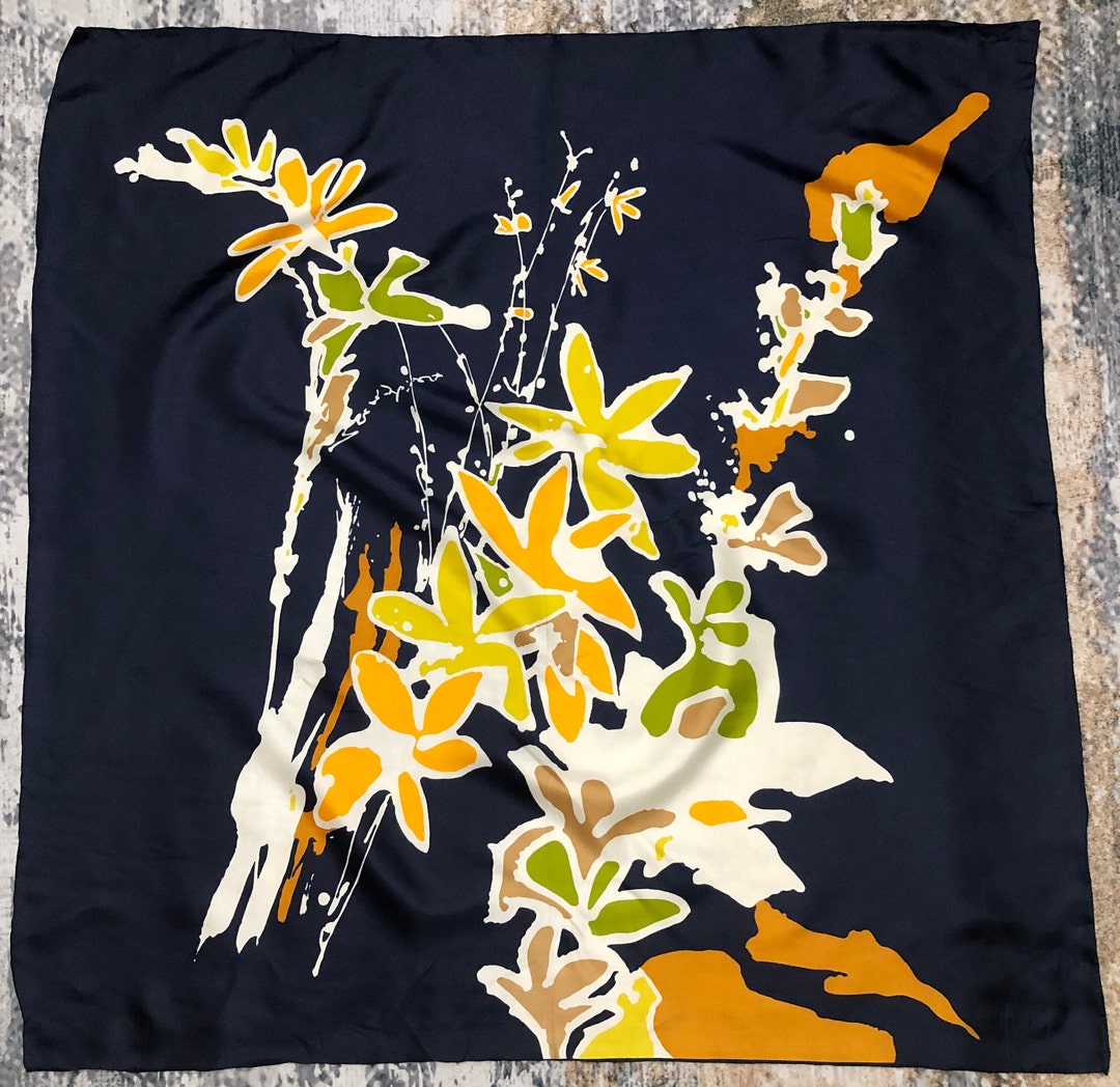Vintage Flowers Scarf Shawl Floral Head Scarf Muffler Neck Scarf ...