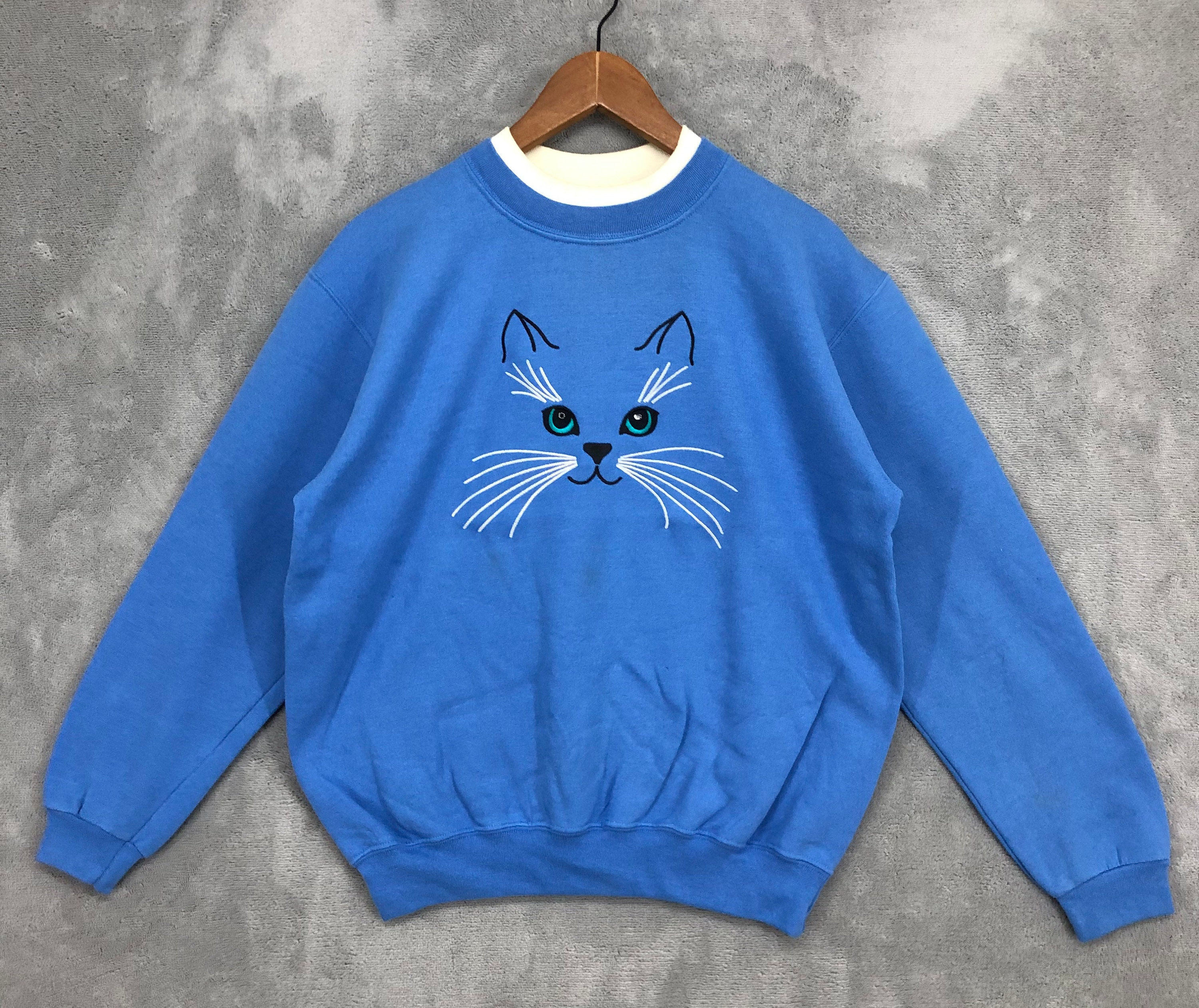 Vintage Morning Sun Cat Embroidery Sweatshirt Cat Crewneck Cat Sweater ...