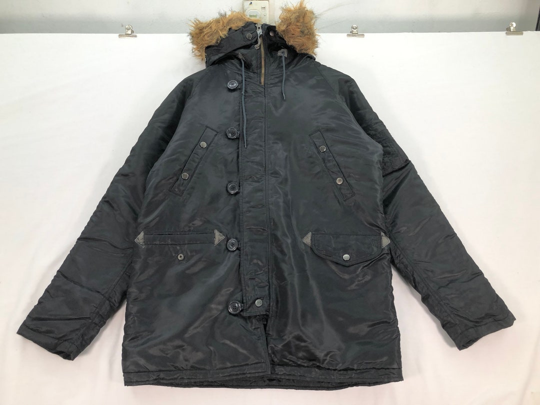 Vintage N-3B Black Parka: Military Style Fur Hoodie (XL) - Etsy