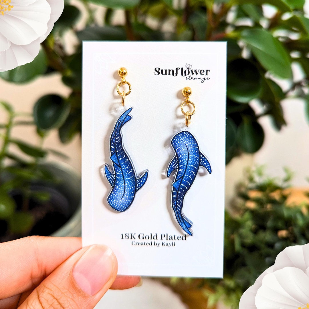 Whale Shark Earrings Hypoallergenic & Lightweight Gold and Clip on ...