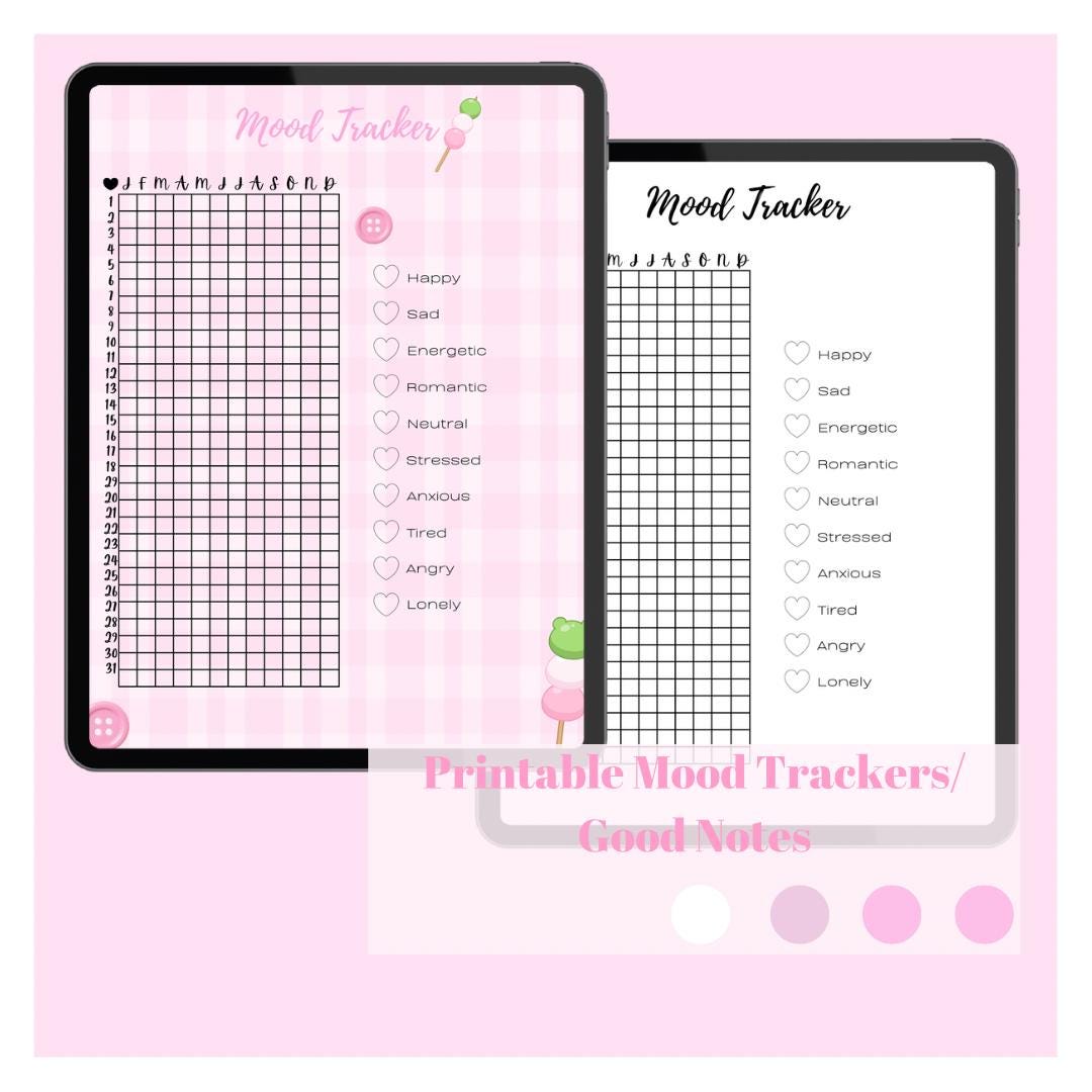 Mood Tracker, Pink, Girly, Kawaii Printable, Compatible With Goodnotes ...
