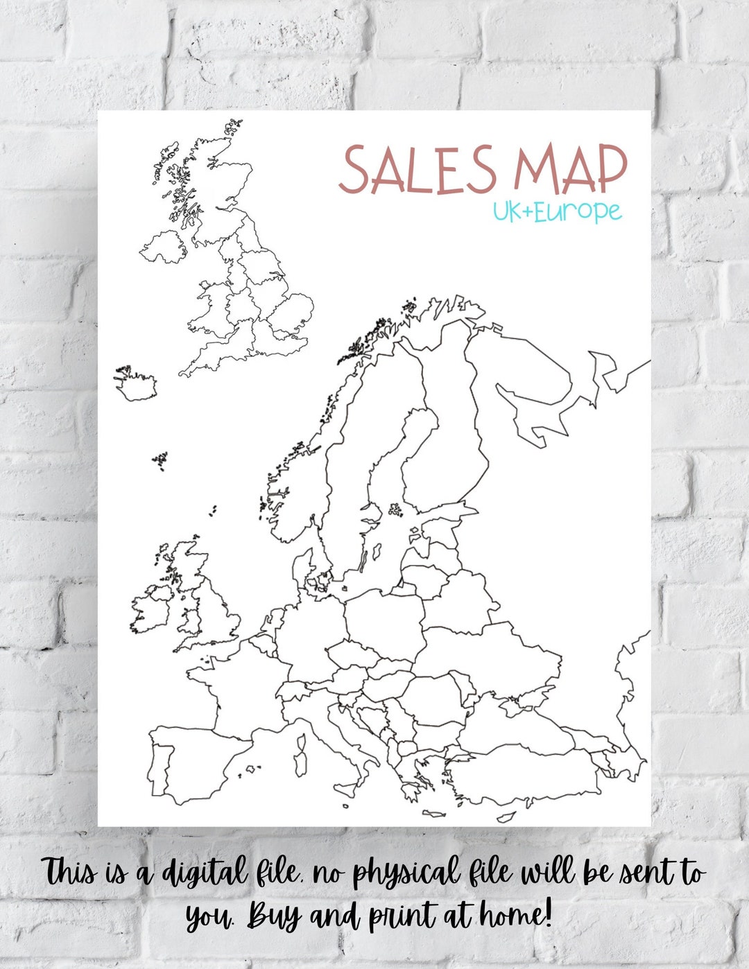 Uk+europe Sales MAP ~ Blank MAP ~ for Small Businesses ~ Track Your ...