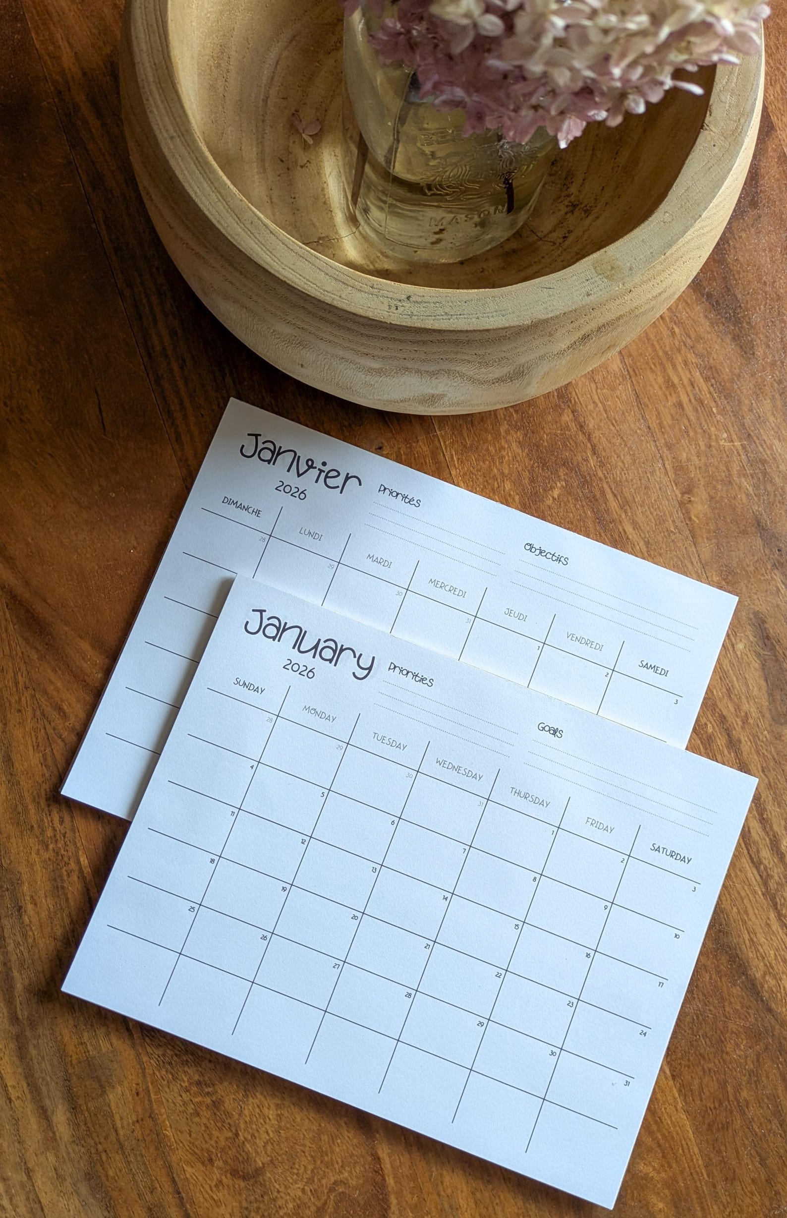 Calendrier 2026 / Calendar 2026 / ENGLISH AND FRENCH/ 2 digital files ...