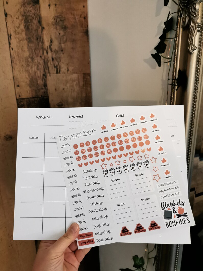 November Sticker Sheet | for Undated Calendar | for Planner | Monthly ...