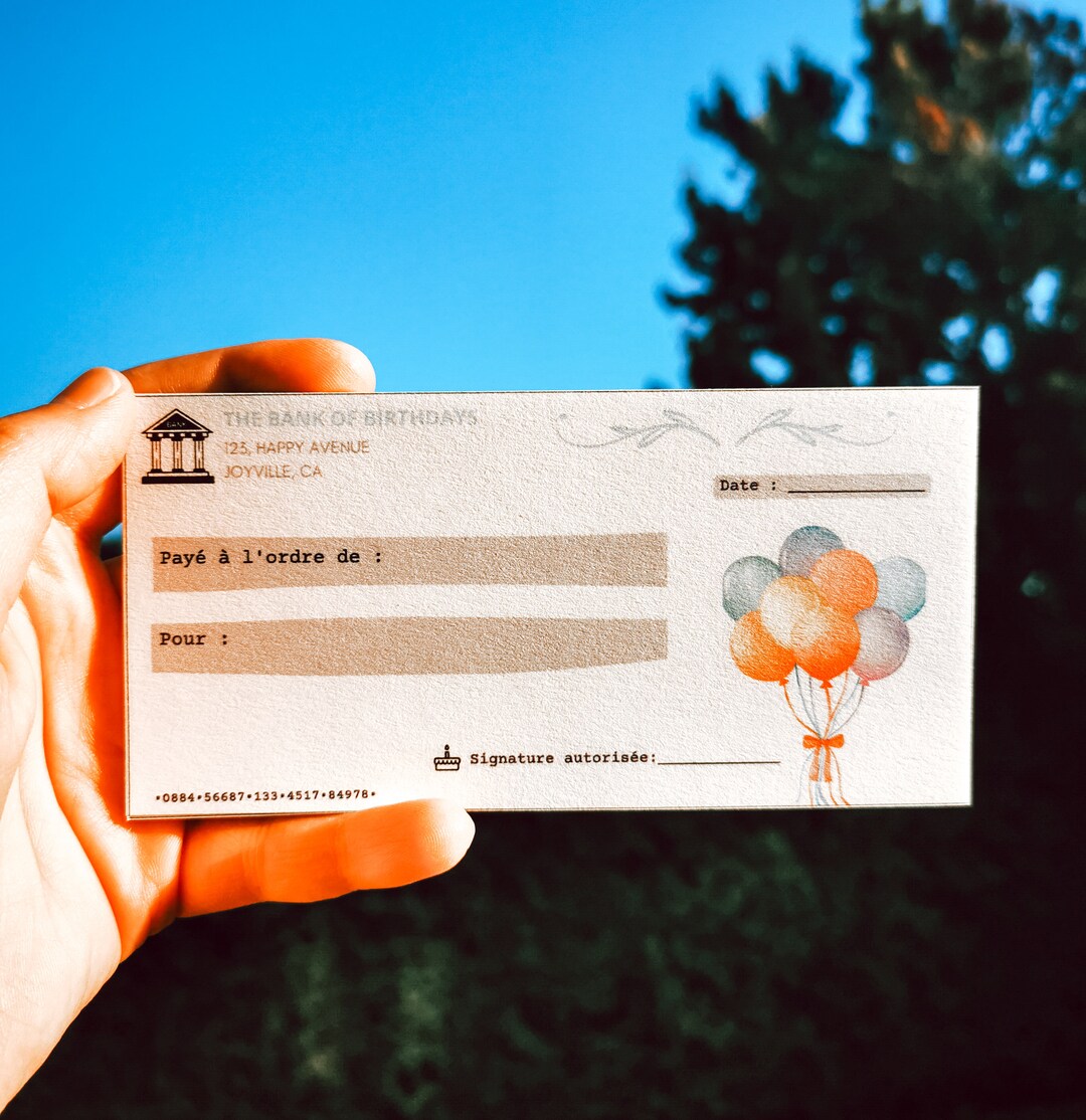 Digital Birthday Check / Birthday Gift / Birthday Favor / Gift Idea ...