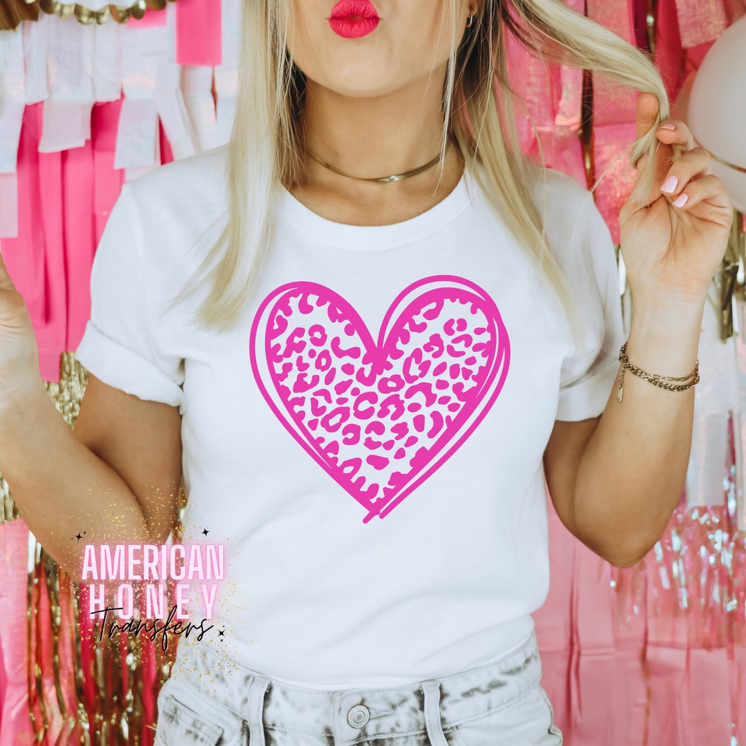 Ready to Press Pink Leopard Heart Valentines Screen Print Transfer ...