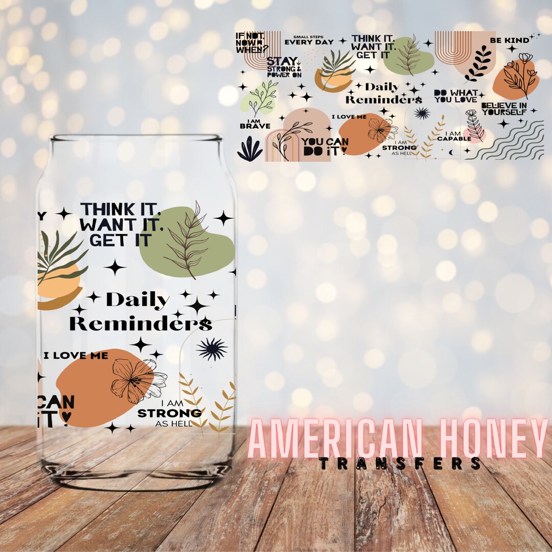 Premium UV DTF Daily Reminders Dtf Cup Wrap Decal, UV Cup Wraps, 16. Oz Libby Glasses Cup Wraps ...