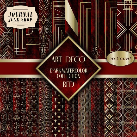 Red Art Deco Dark Watercolor Collection in Red Vintage - Etsy