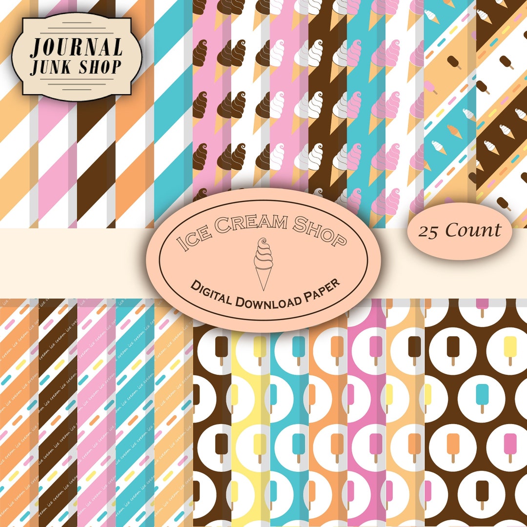 Ice Cream Shop Digital Paper- Ice Cream, Popsicles, Digital Downloads ...