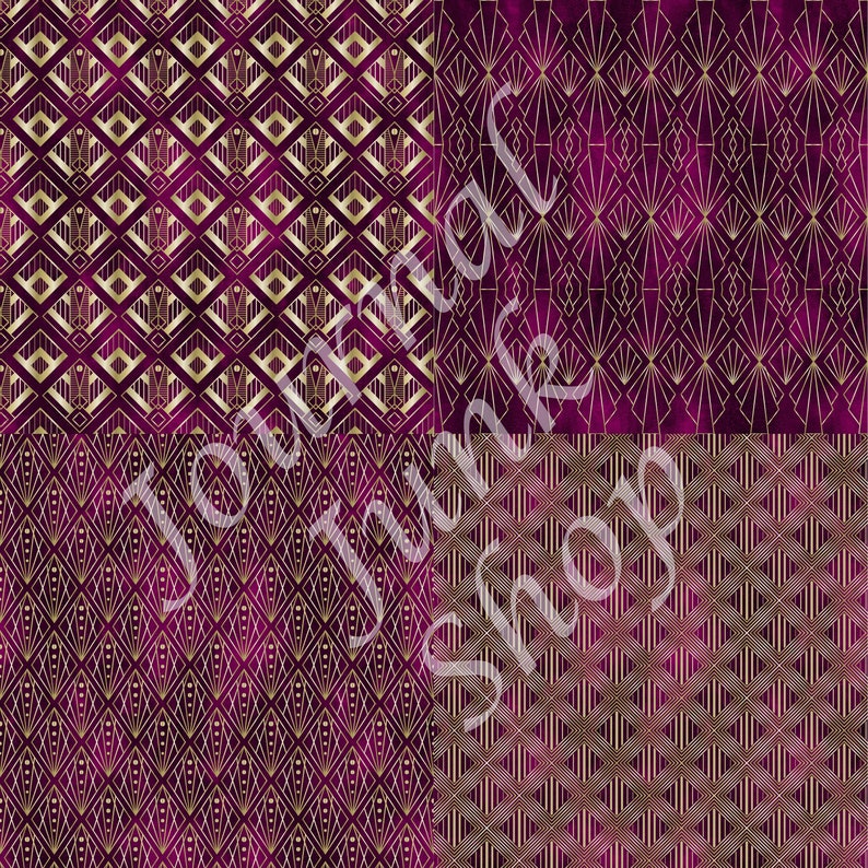 Pink- Art Deco Dark Watercolor Collection in Pink- Vintage, Gold, 1930 ...