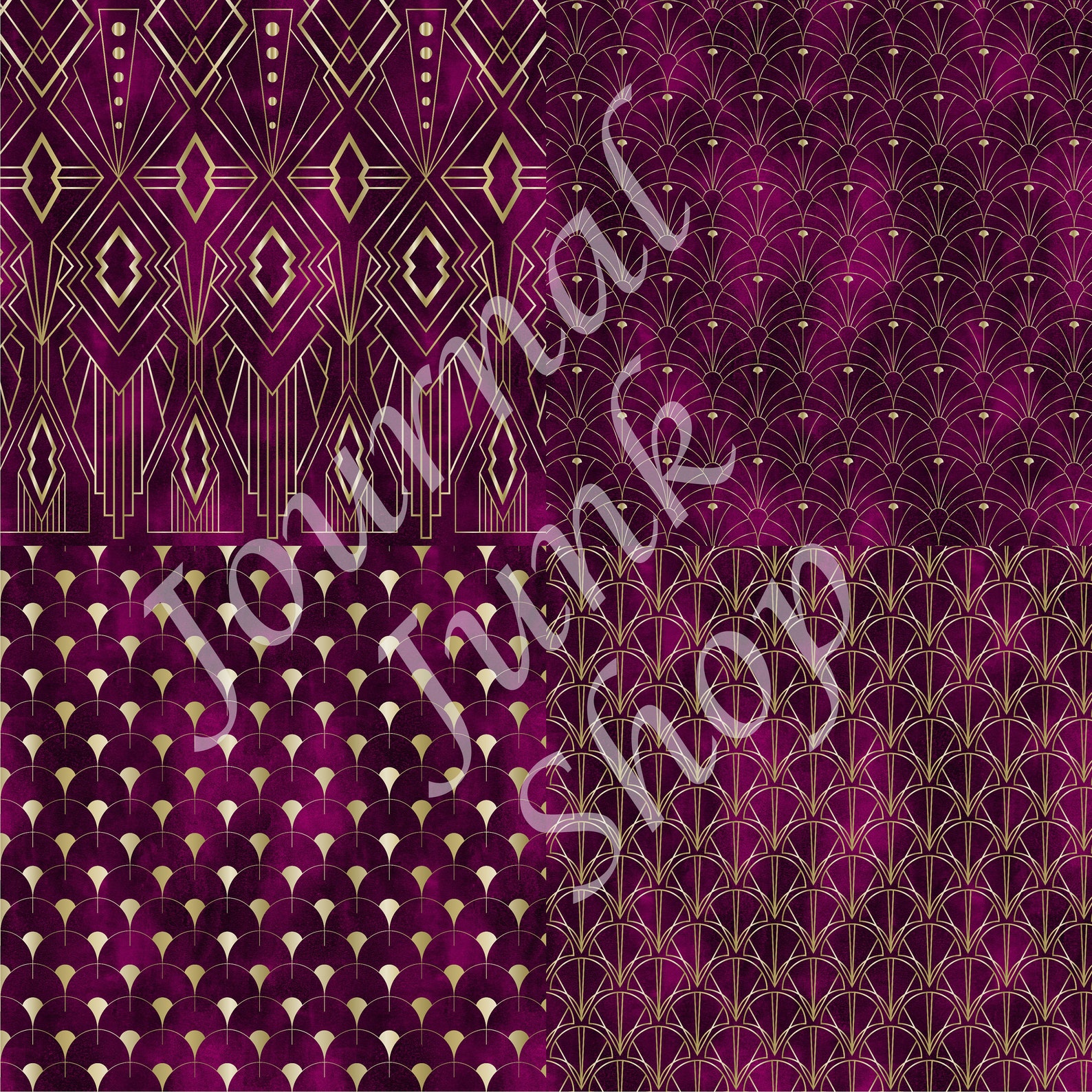 Pink- Art Deco Dark Watercolor Collection in Pink- Vintage, Gold, 1930 ...